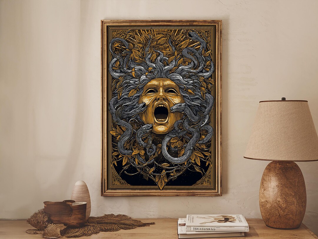 Medusa Mask Canvas Print, Snake Hair Wall Art, Mythology Decor, Greek ...