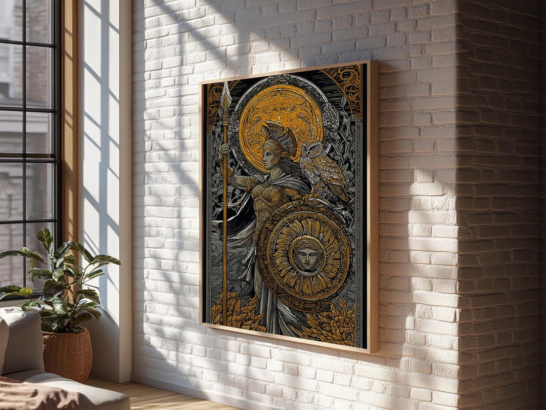Athena With Owl Wisdom Goddess Art, Canvaslic Gold Art Print, Real Wood ...