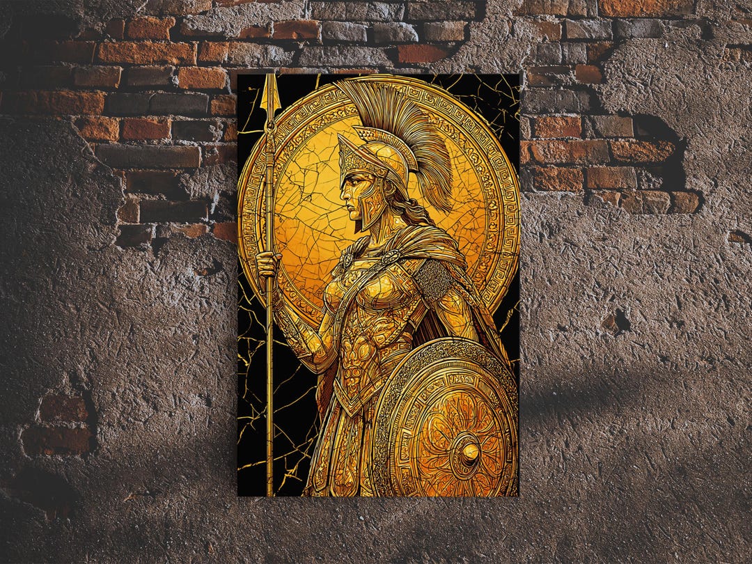 Athena Warrior Goddess With Spear and Shield, Canvas Print, Real Wood ...