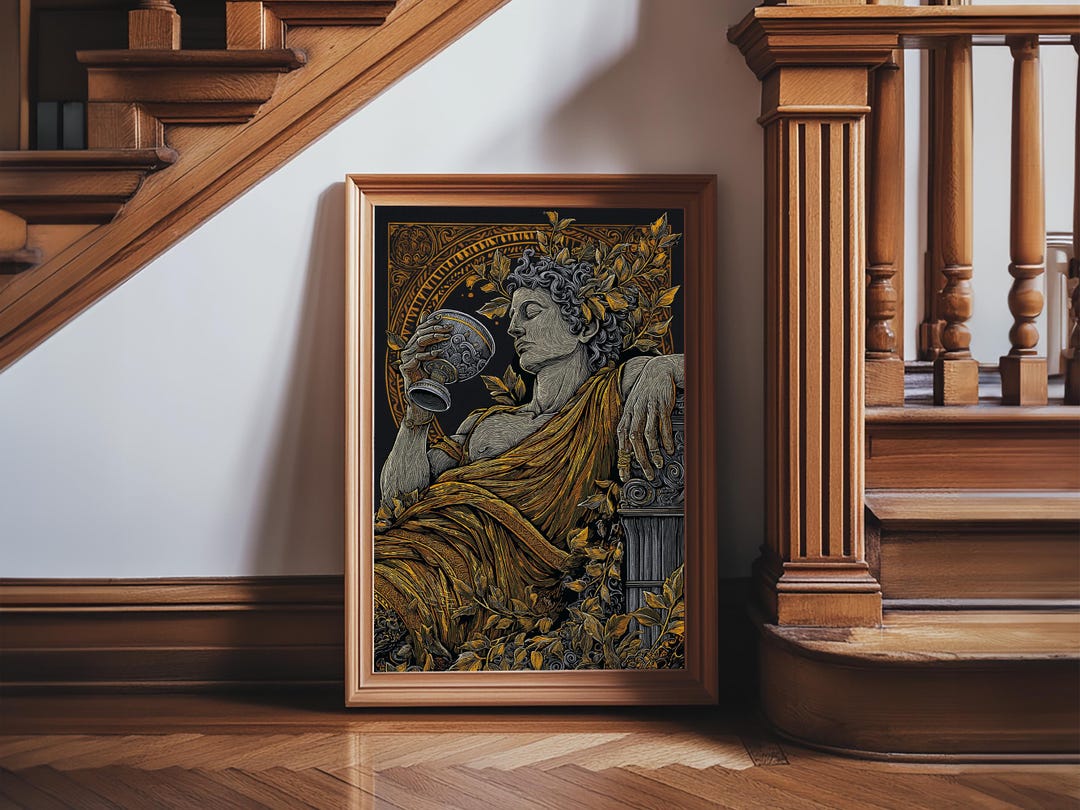 Reclining God With Chalice Artwork, Canvaslic Gold Art Print, Mythology ...