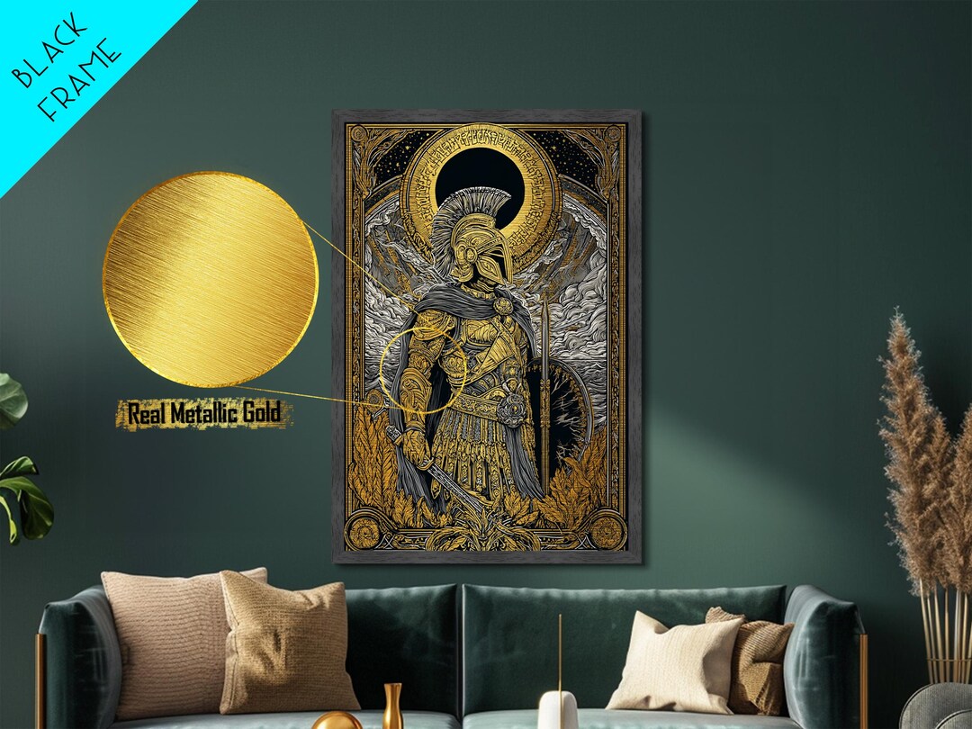 Greek Hoplite Soldier With Shield and Sword, Metallic Gold Art Print ...