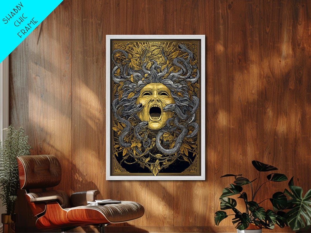 Medusa Mask Metallic Gold Metal Print, Snake Hair Wall Art, Mythology ...