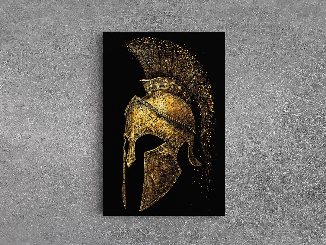Spartan Helmet Canvas Print, Framed Canvas Wall Art With Real Wood ...