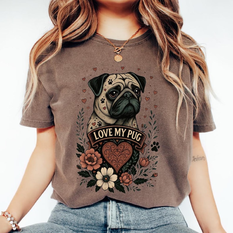 Cute Pug Tee, Pug Mom Shirt, Pug Dad Shirt, Vintage Pug Print, Pug Gift ...