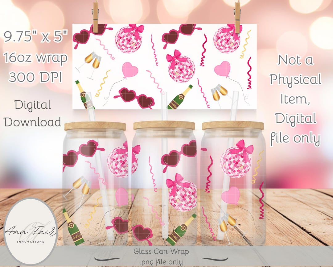 Disco Valentine | 16oz Glass Can Design | 300 Dpi PNG | Transparent ...