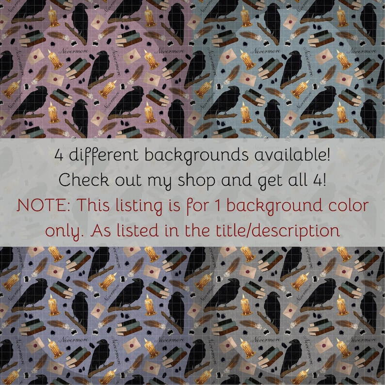 Nevermore Grey Background Seamless Hand Drawn Digital Pattern | 300 DPI ...