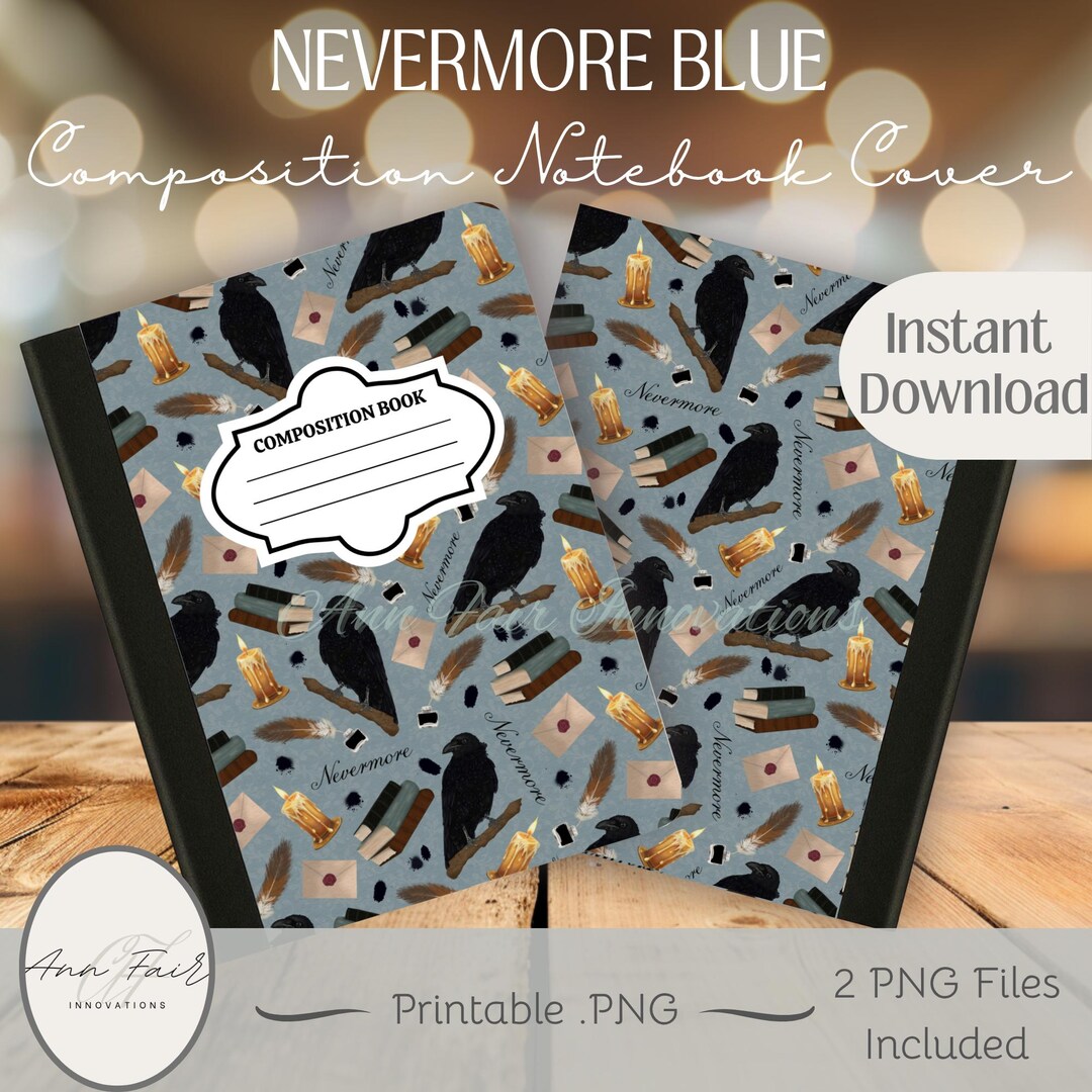 Nevermore Blue Printable Composition Notebook Cover | Digital Download ...