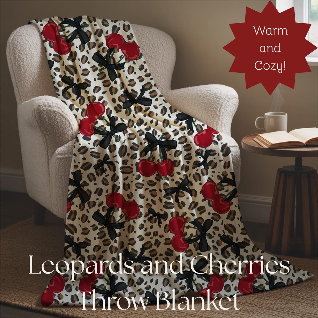Leopards and Cherries Plush Fleece Throw Blanket: Cozy Home Decor - Etsy