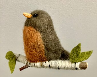 Robin Ornament Needle Felted Bird Ornament Robin With Nest - Etsy