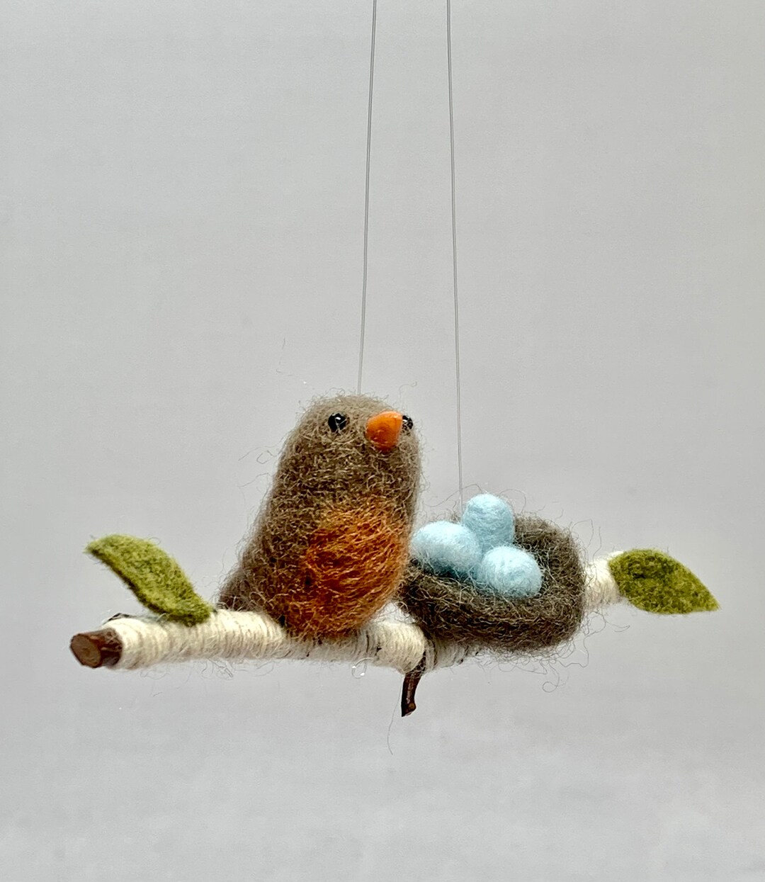 Robin Ornament, Needle Felted Bird Ornament, Robin With Nest Christmas ...