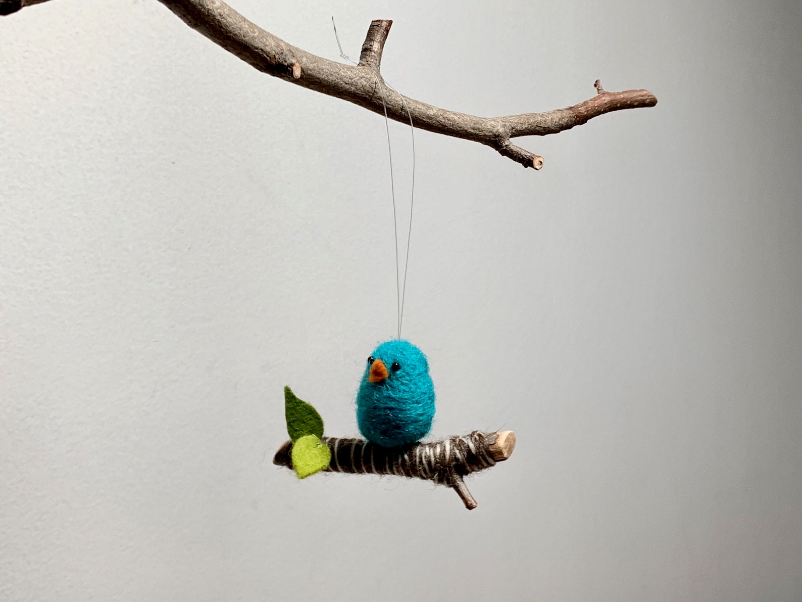 Needle Felted Blue Bird Ornament Bird on a Branch Ornament | Etsy