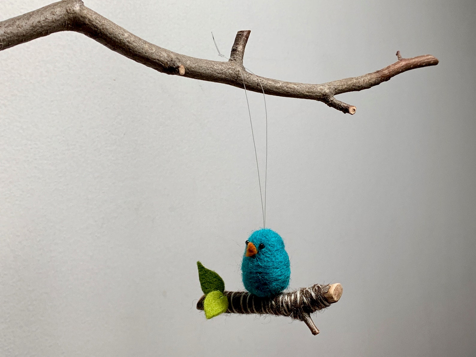 Needle Felted Blue Bird Ornament, Bird on a Branch Ornament, Needle ...