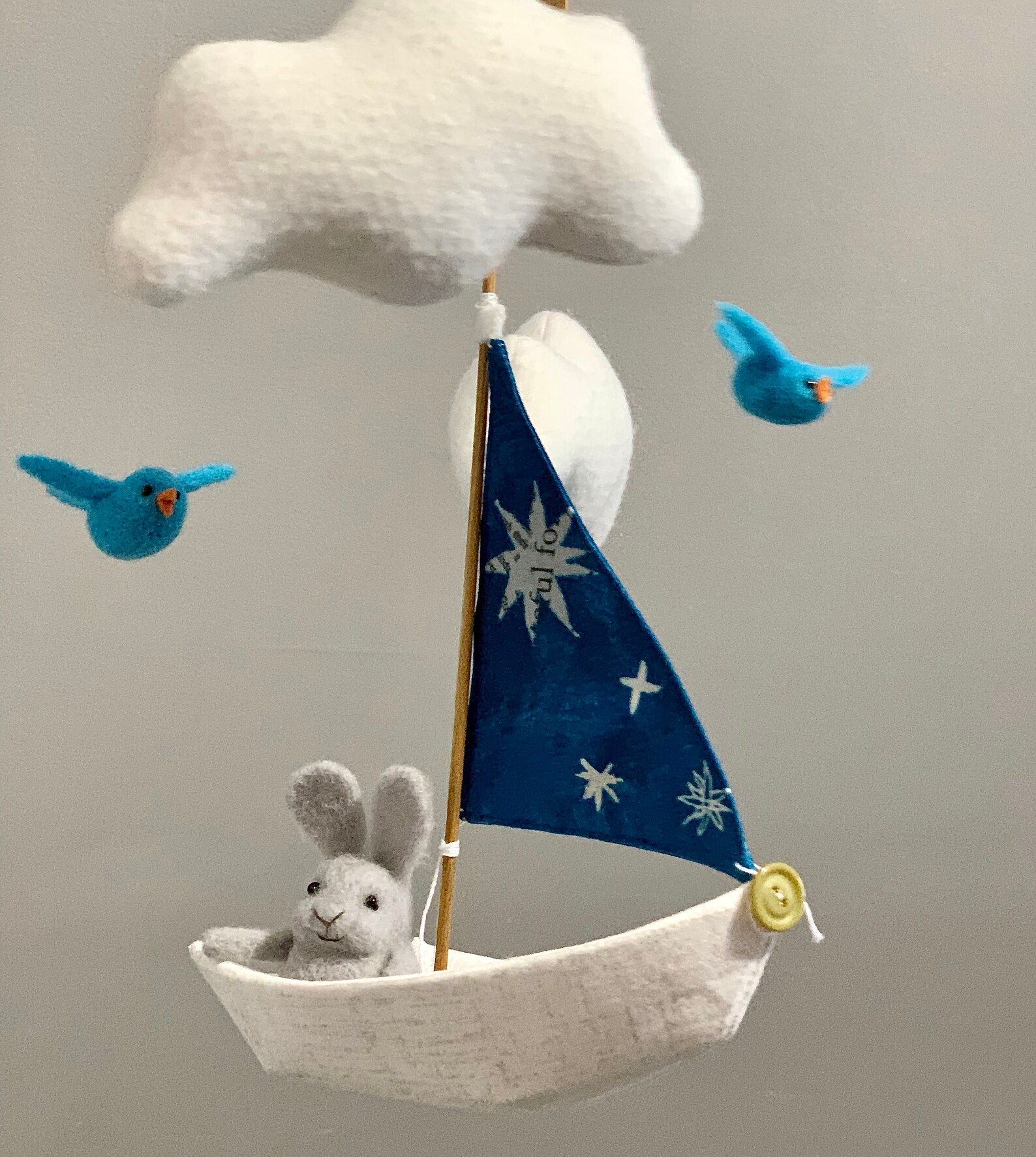 Sailboat Mobile Needle Felted Gray Bunny Sailboat Nursery - Etsy