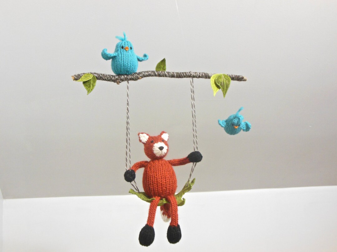Fox Baby Mobile, Knit Fox and Bird Nursery Mobile, Gender Neutral ...