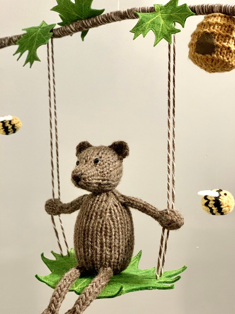 Bear Baby Mobile Knit Bear and Bee Woodland Nursery Mobile - Etsy