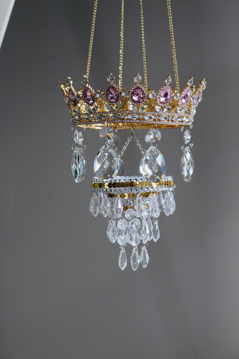 Princess Nursery Mobile: Pink Rhinestone Crown, Crystal Chandelier - Etsy