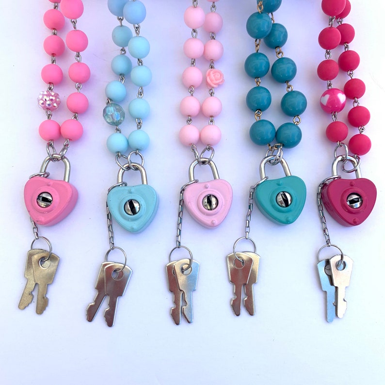 Heart Enamel Locket Padlock Statement Necklace Vintage Lock | Etsy