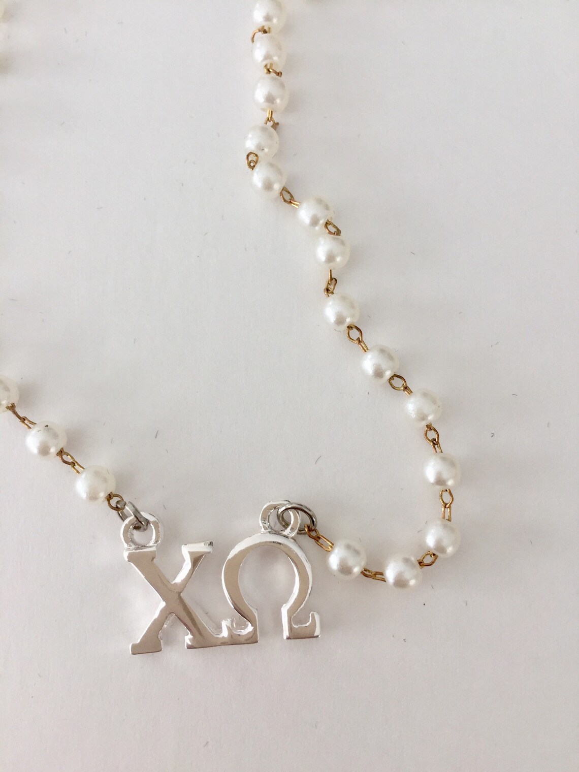 Chi Omega Necklace Licensed Greek Letter Pearl Lavalier Chi O | Etsy