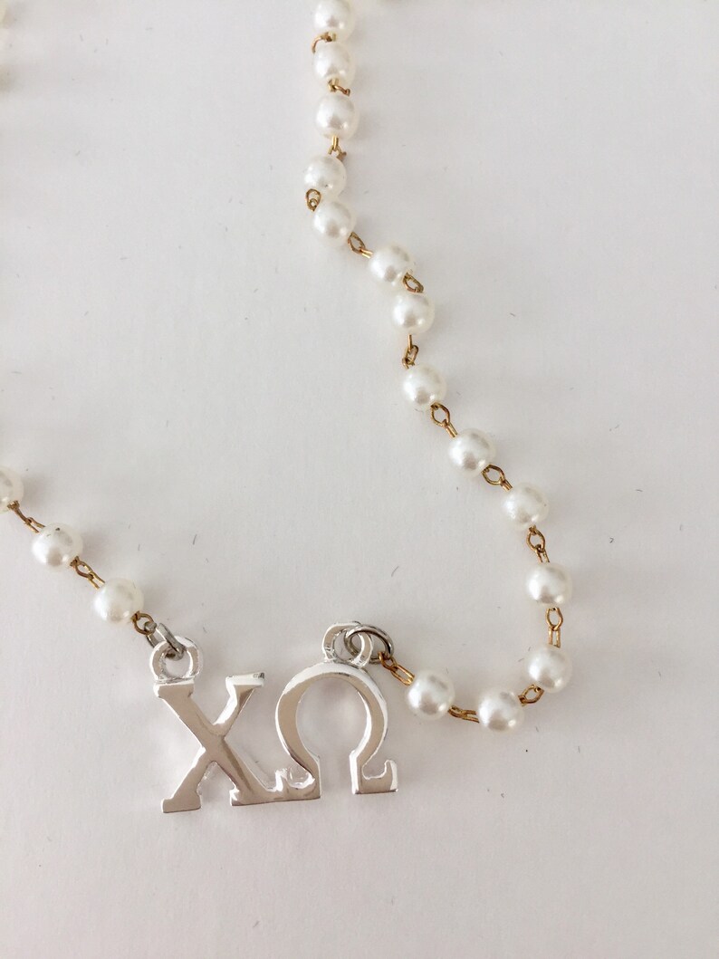 Chi Omega Necklace Licensed Greek Letter Pearl Lavalier Chi O | Etsy