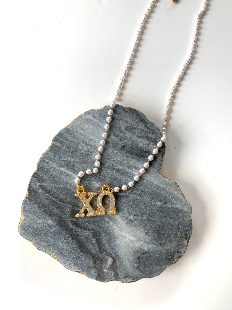 Chi Omega Necklace Licensed Greek Letter Pearl Lavalier Chi O - Etsy