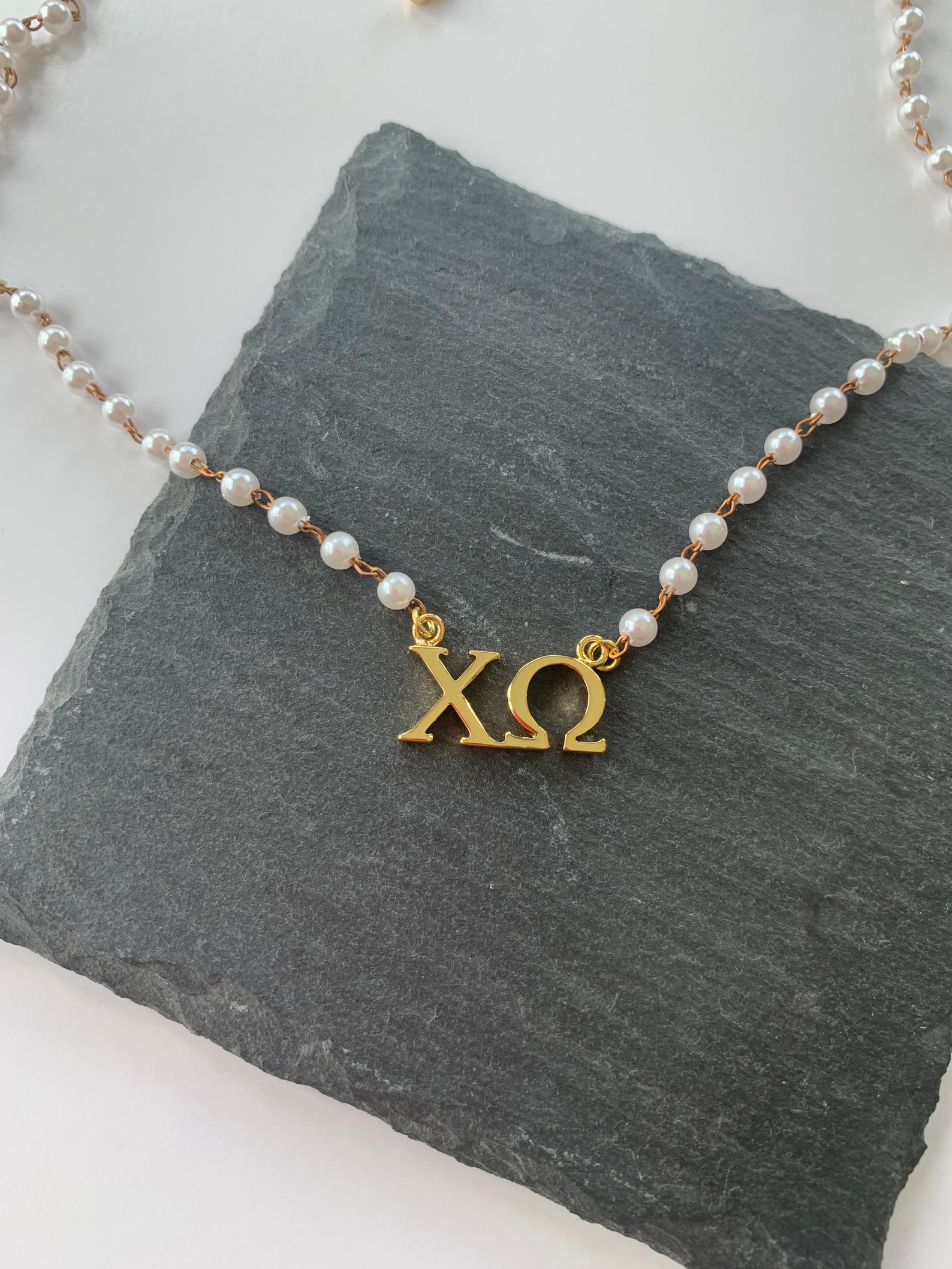 Chi Omega Necklace Licensed Greek Letter Pearl Lavalier Chi O - Etsy