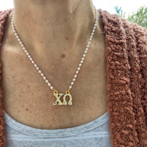 Chi Omega Necklace Licensed Greek Letter Pearl Lavalier Chi O Bead ...