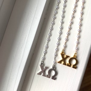 Chi Omega Necklace Licensed Greek Letter Pearl Lavalier Chi O Bead ...
