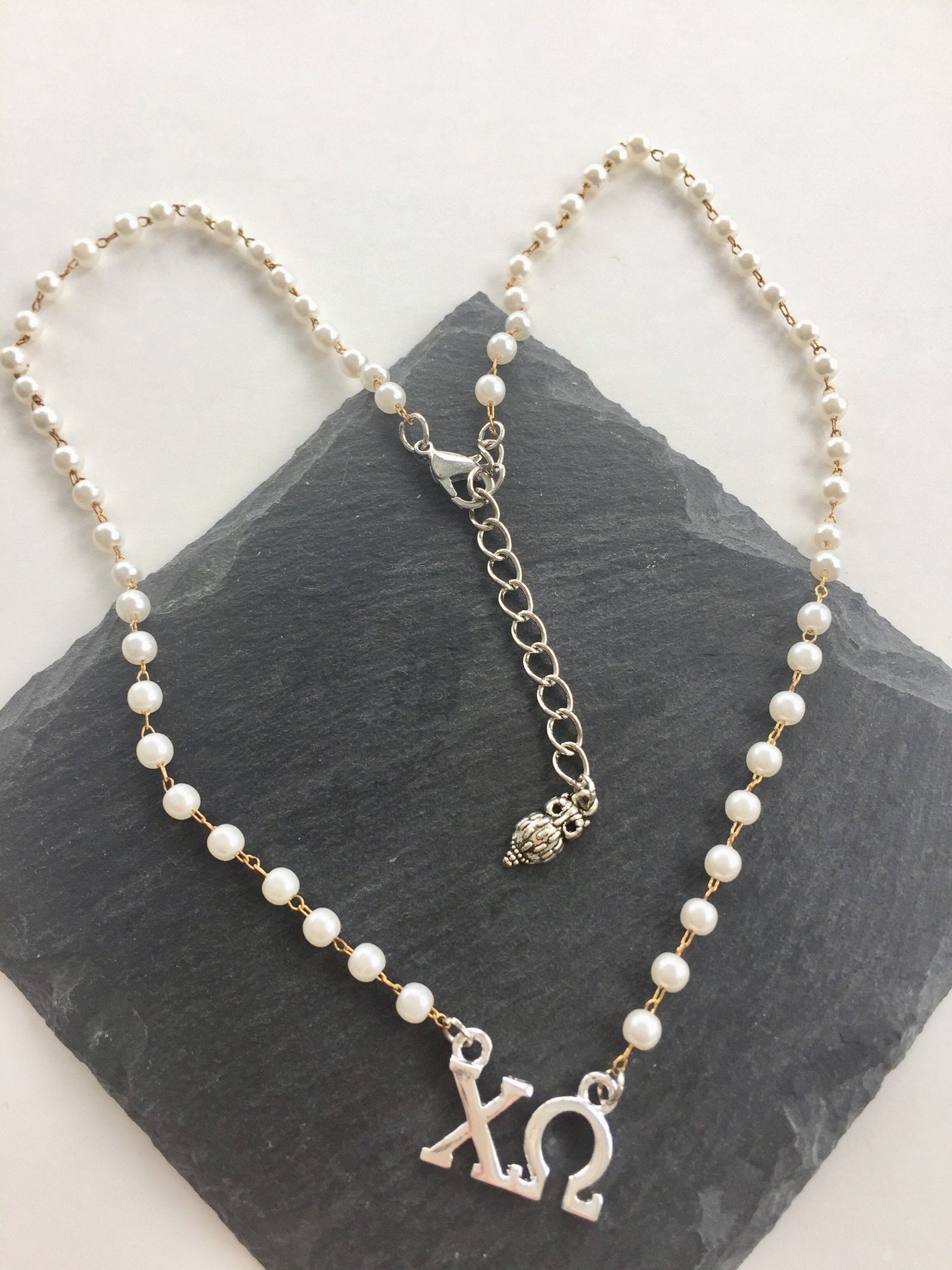 Chi Omega Necklace Licensed Greek Letter Pearl Lavalier Chi O | Etsy