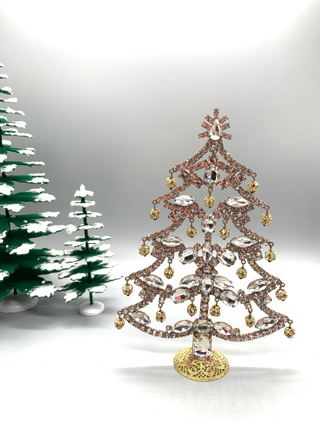 Vintage Czech Rhinestone Christmas Tree, Vntg Holiday Xmas Ornament ...