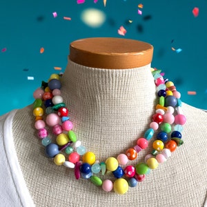 Confetti Necklace Multi Strand Colorful Bubblegum Choker - Etsy