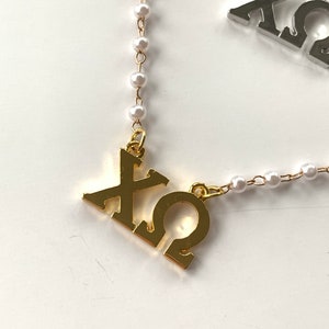 Chi Omega Necklace Licensed Greek Letter Pearl Lavalier Chi O Bead ...