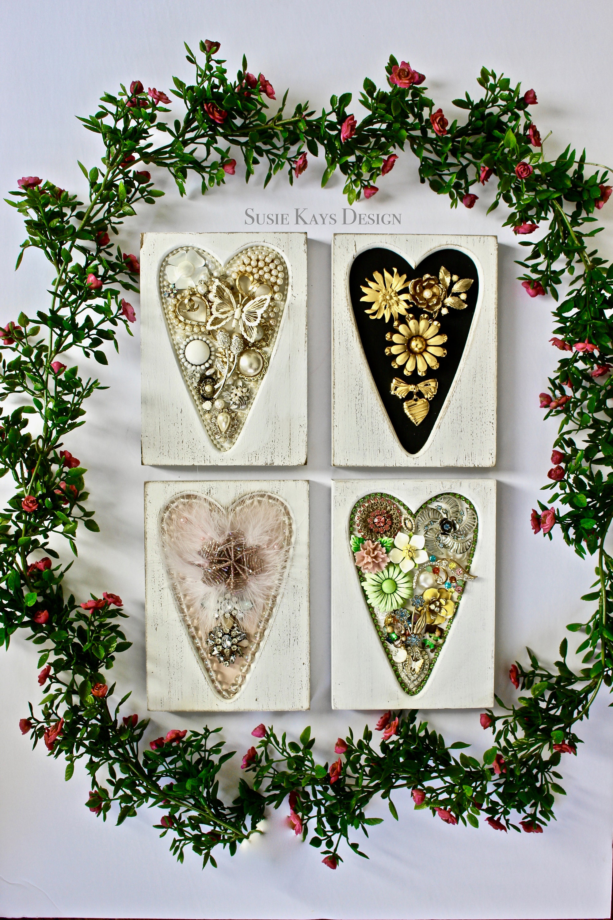 Heart Jewelry collage Art Valentines Day Wall Decor Assemblage | Etsy