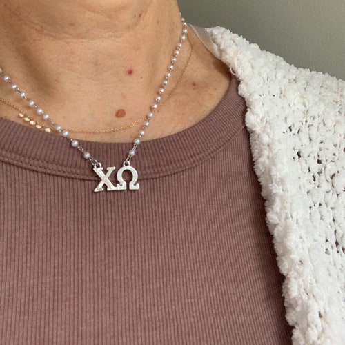 Chi Omega Necklace Licensed Greek Letter Pearl Lavalier Chi O - Etsy