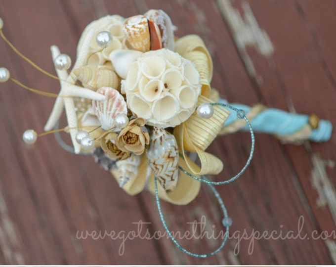Nautical Brooch Bouquet Beach Theme Sola Wood Sea Shell - Etsy