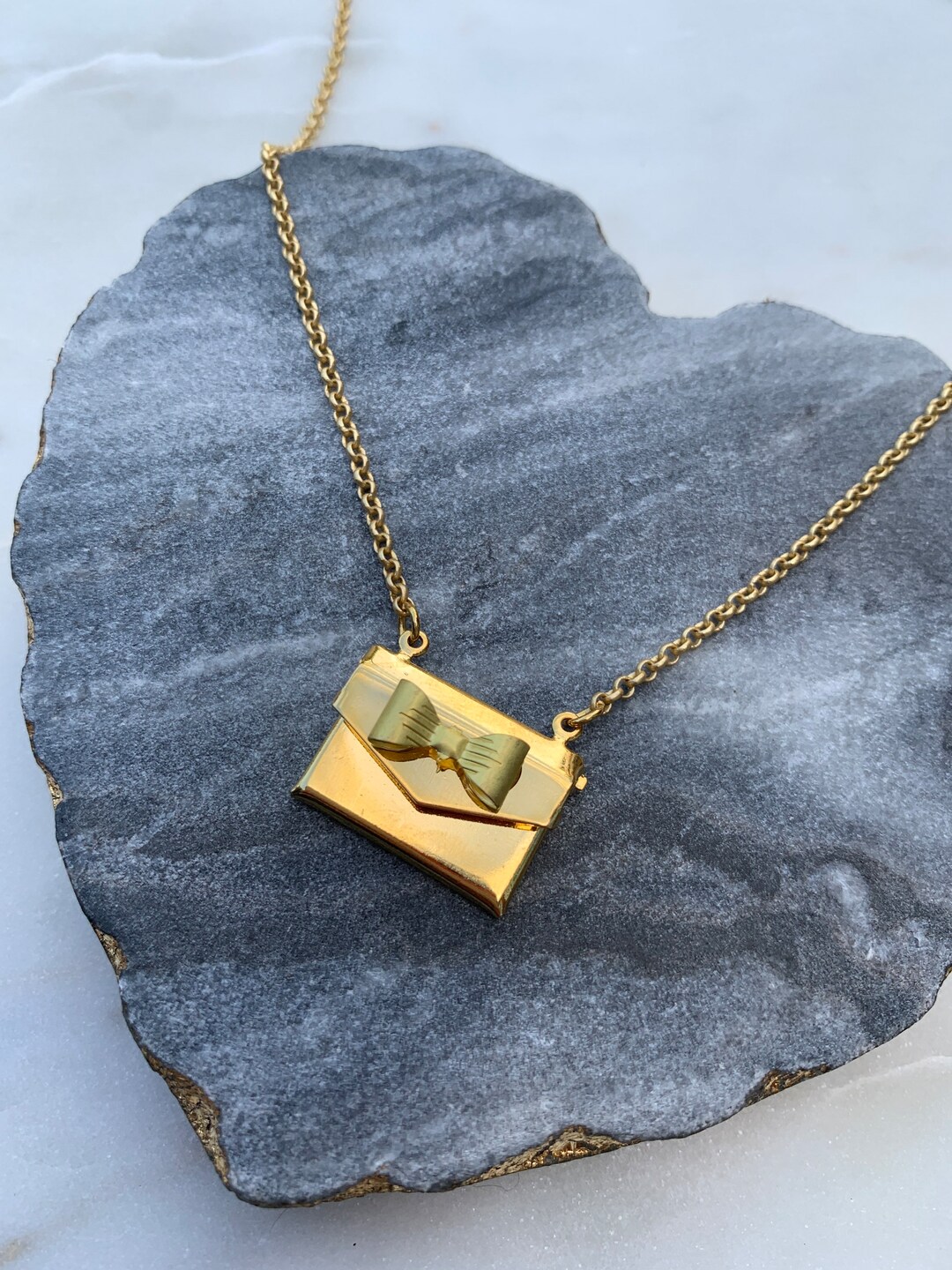 Envelope Necklace Love Letter Pendant Vintage Brass Locket Beaded Chain ...