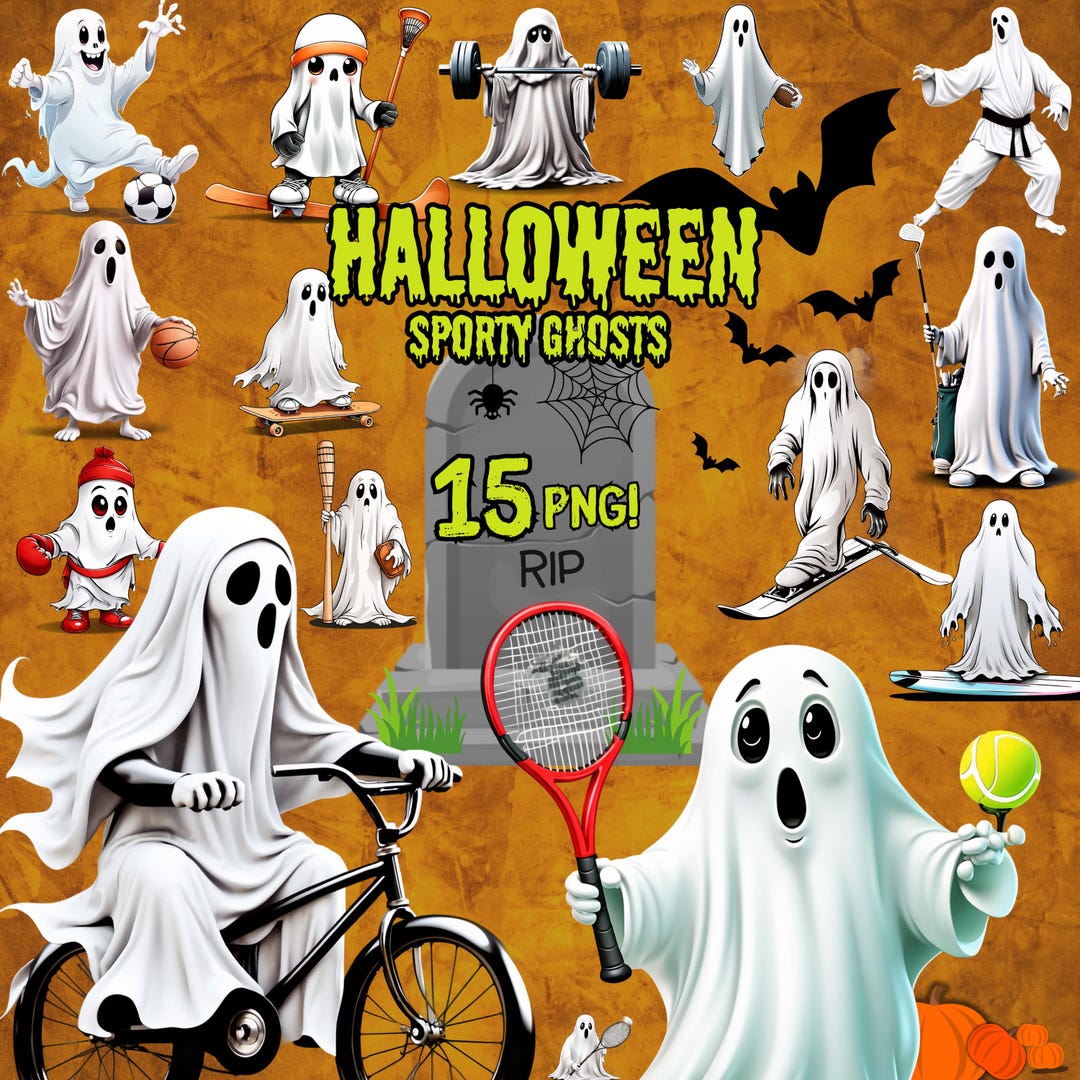 Cute Halloween Ghost Clipart Bundle - Spooky Ghosts - Sports - Kids ...