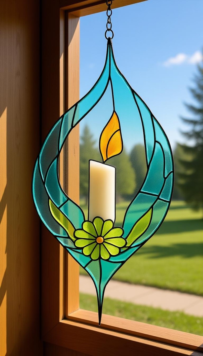 Burning Candle Suncatcher Stained Glass Design, Window Art, Digital ...