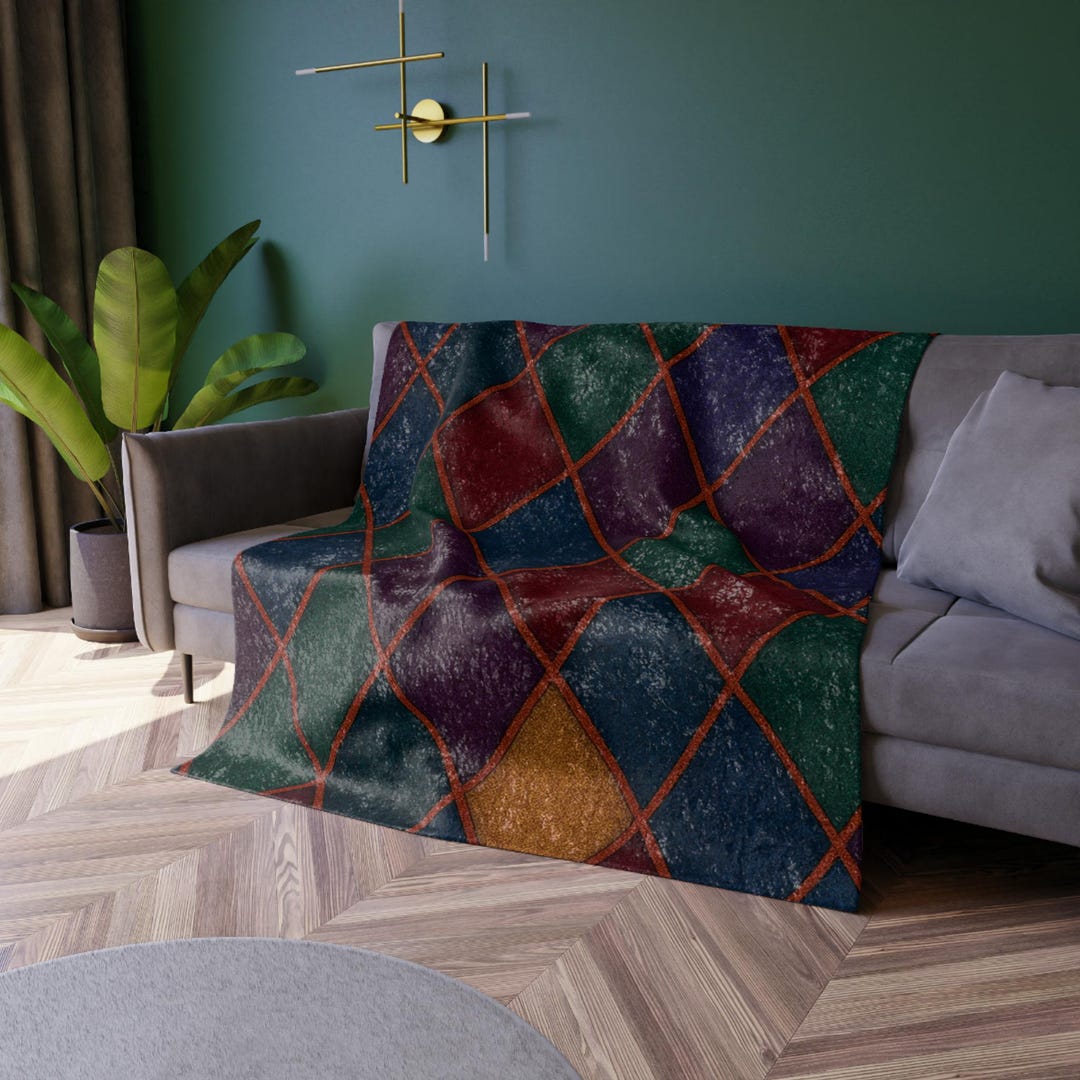 Distressed Harlequin Pattern Crushed Velvet Blanket | Jewel Tone ...