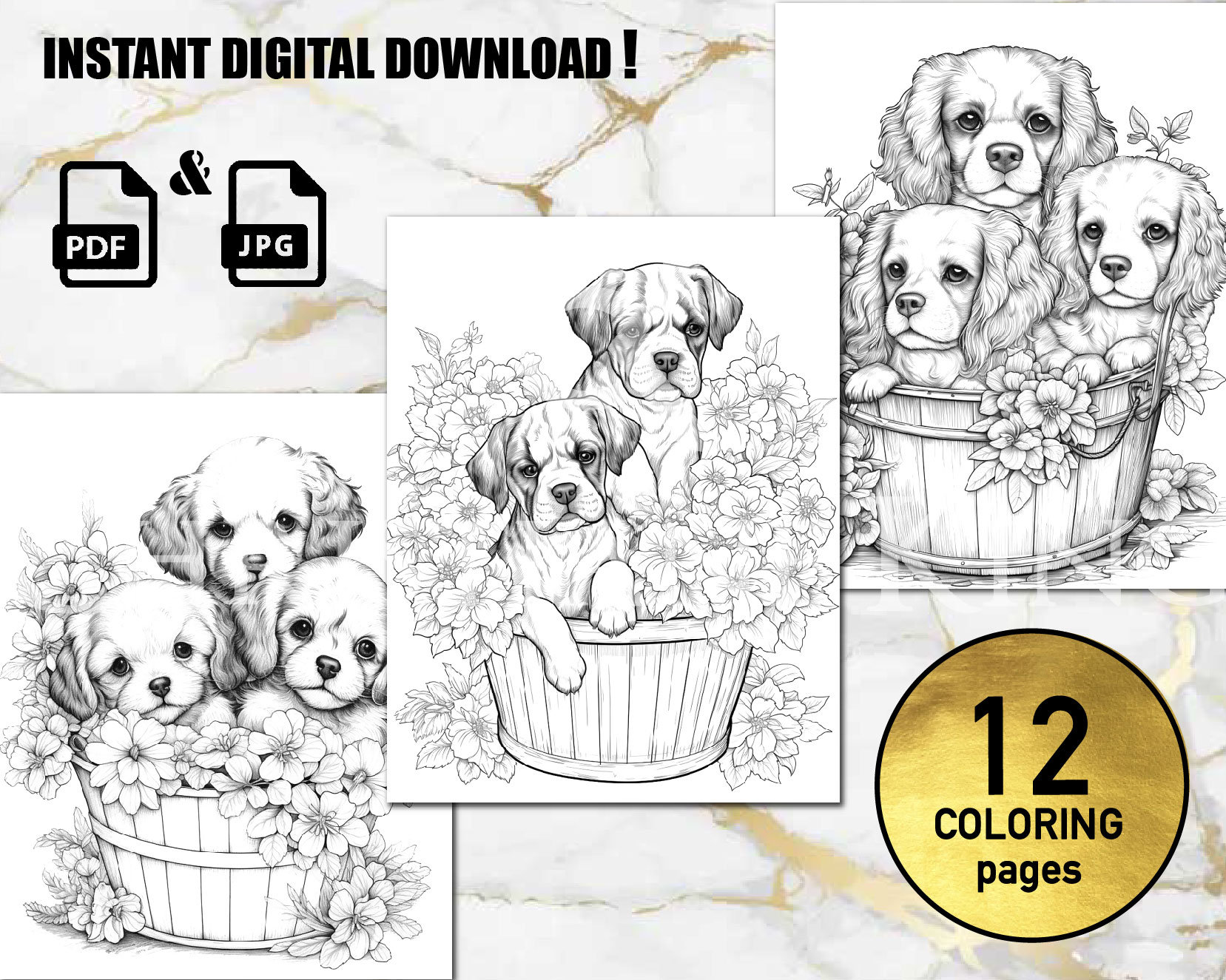 12 Printable Puppy Dog Coloring Pages Floral Coloring Page - Etsy