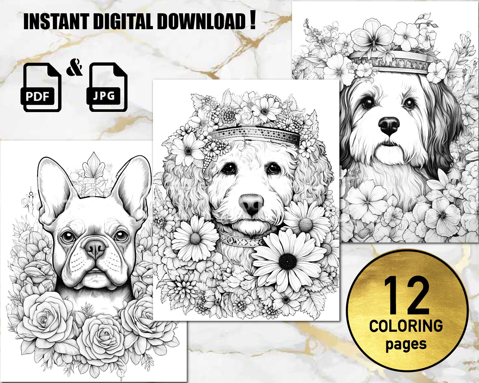 12 Printable Dogs Coloring Pages Dog Lover Coloring Book - Etsy