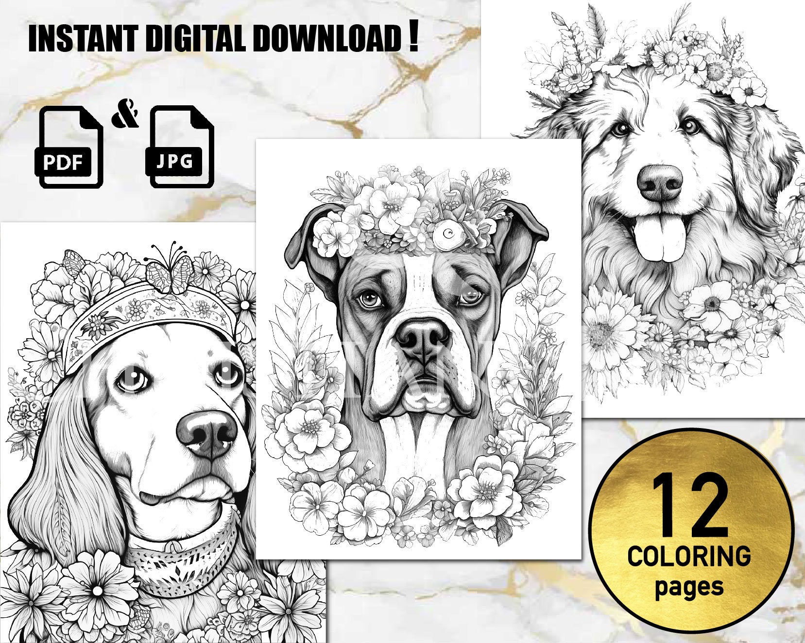 12 Printable Dogs Coloring Pages Dog Lover Coloring Book - Etsy
