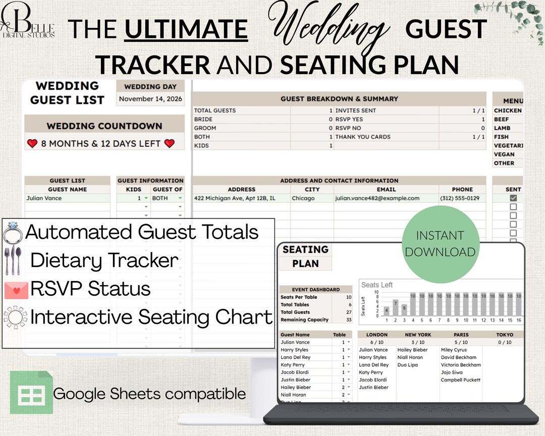 Ultimate Wedding Guest List Tracker | Wedding Seating Planner ...