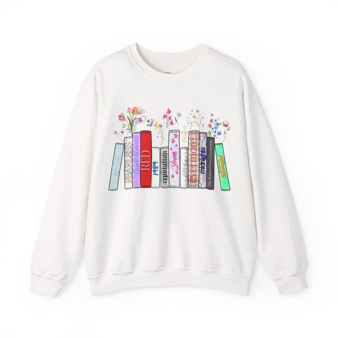 Swiftie Floral Bookshelf Illustration Sweatshirt | Album Cover Books TS ...