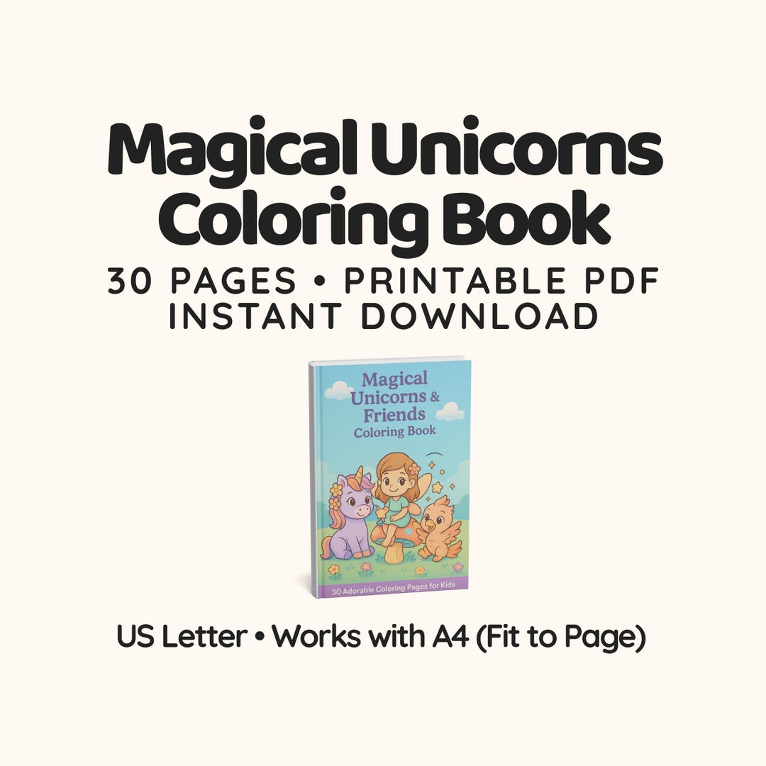 Magical Unicorns Coloring Book for Kids Ages 4–6 (printable PDF, 8.5x11 ...
