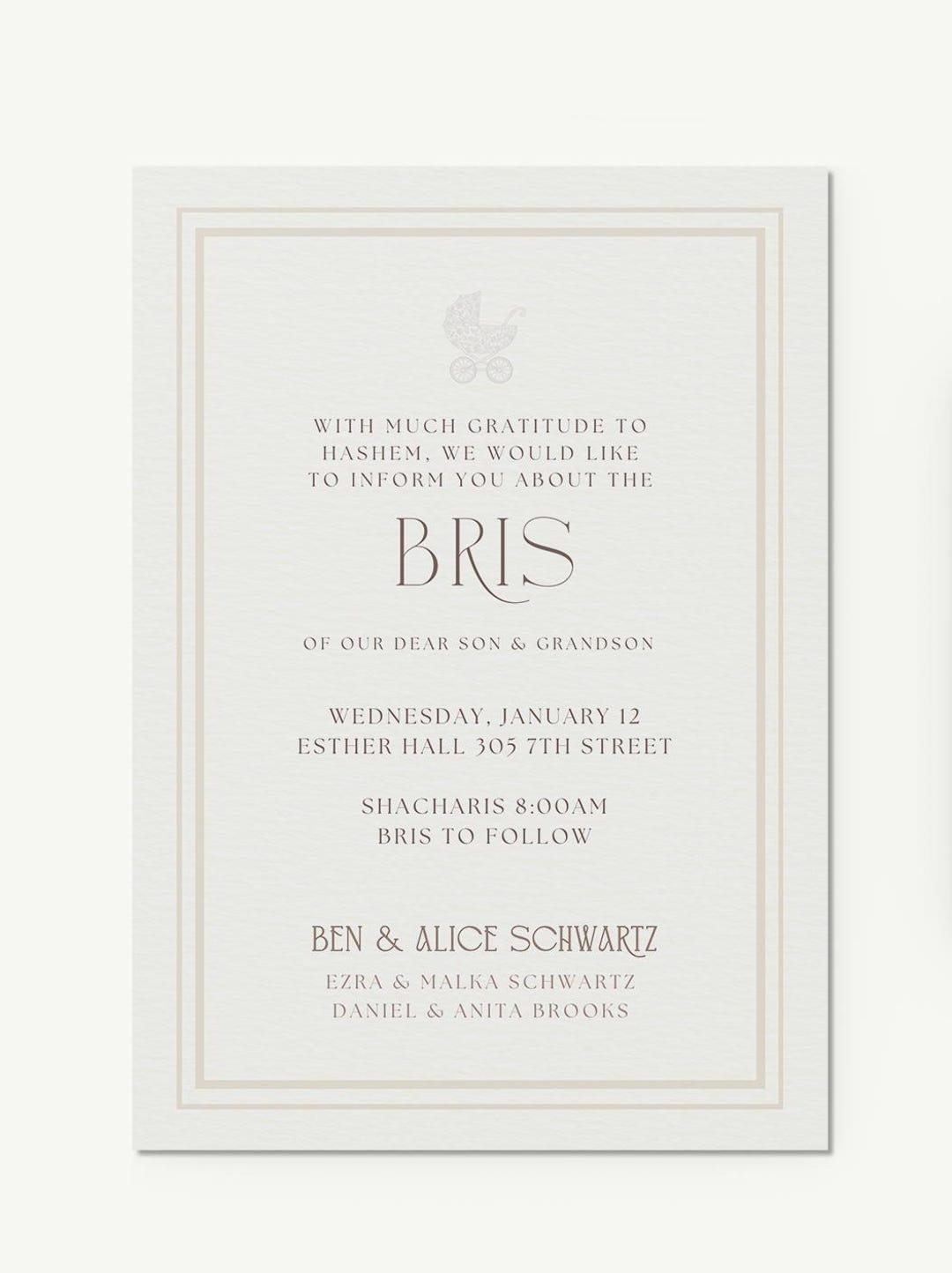 Classic Bris Invitation Template | Neutral Baby Boy Canva Invite ...