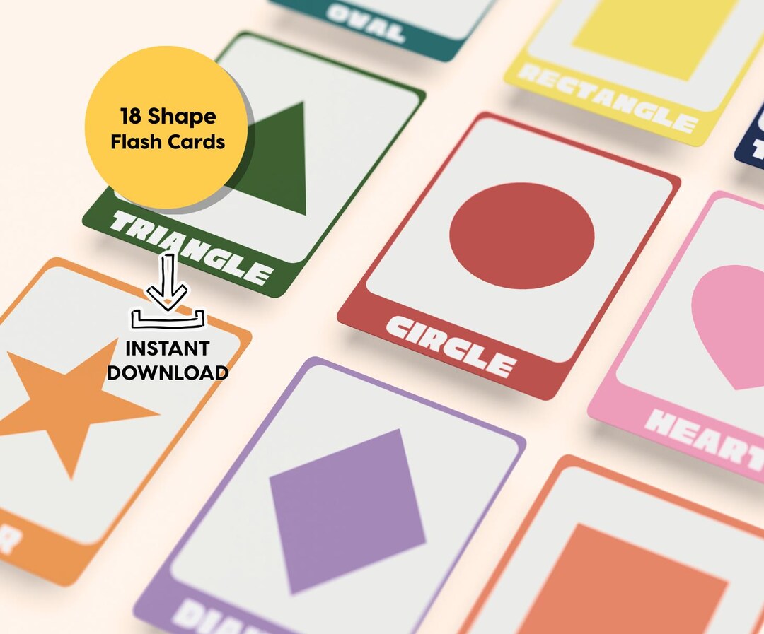 18 Shape Flash Cards for Kids | Printable Montessori Cards | Preschool ...