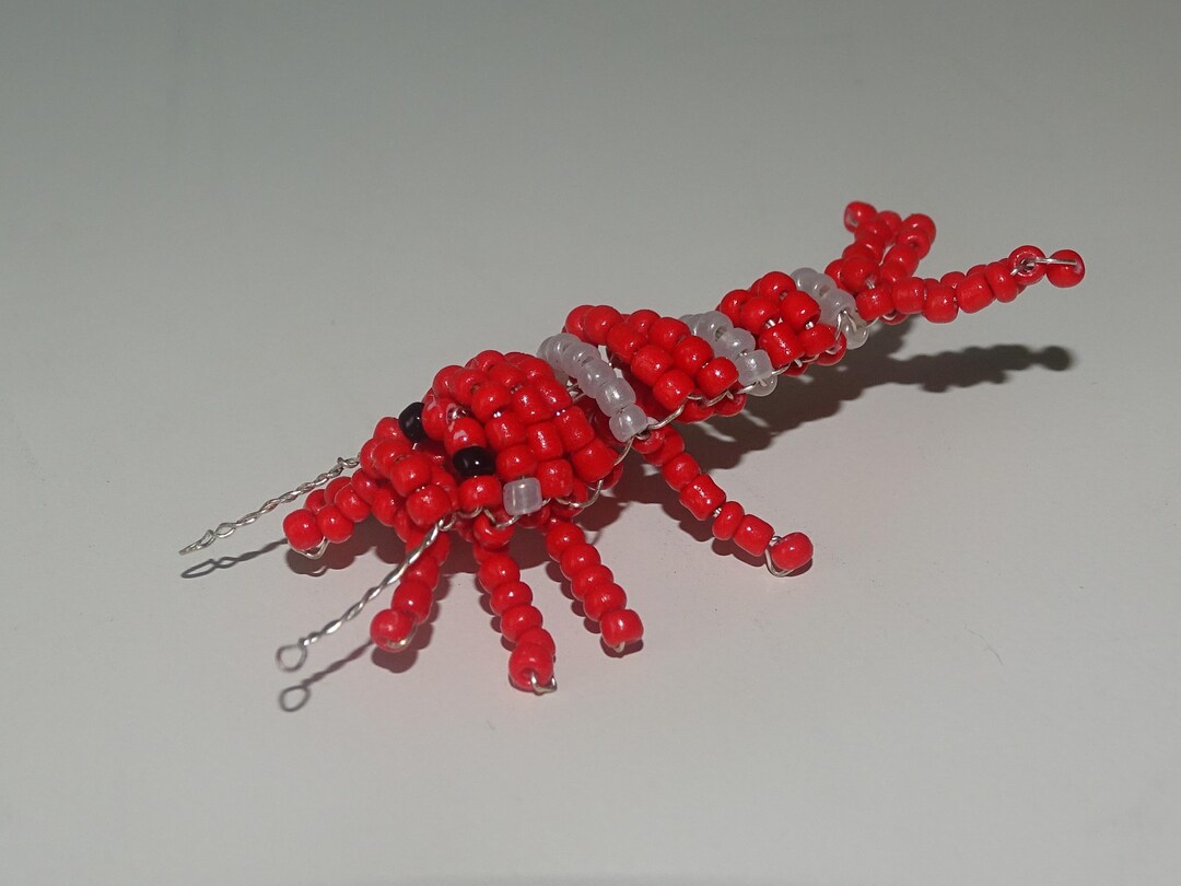 Beaded 3D Shrimp Keychain: Handmade Silver Wire & Bead Figurine - Etsy