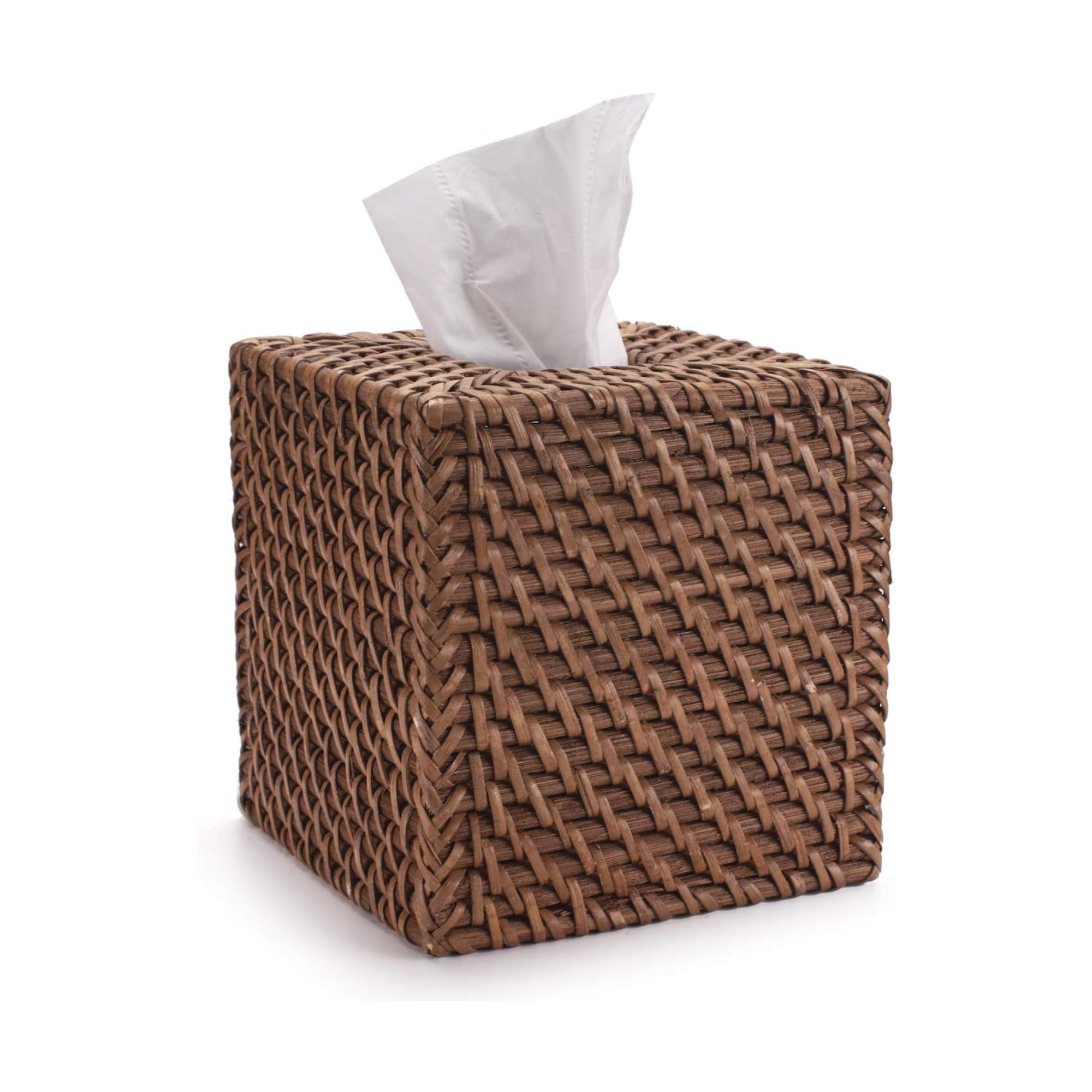 Boho Rattan Tissue Box Cover, Farmhouse Style Woven Napkin Holder for ...