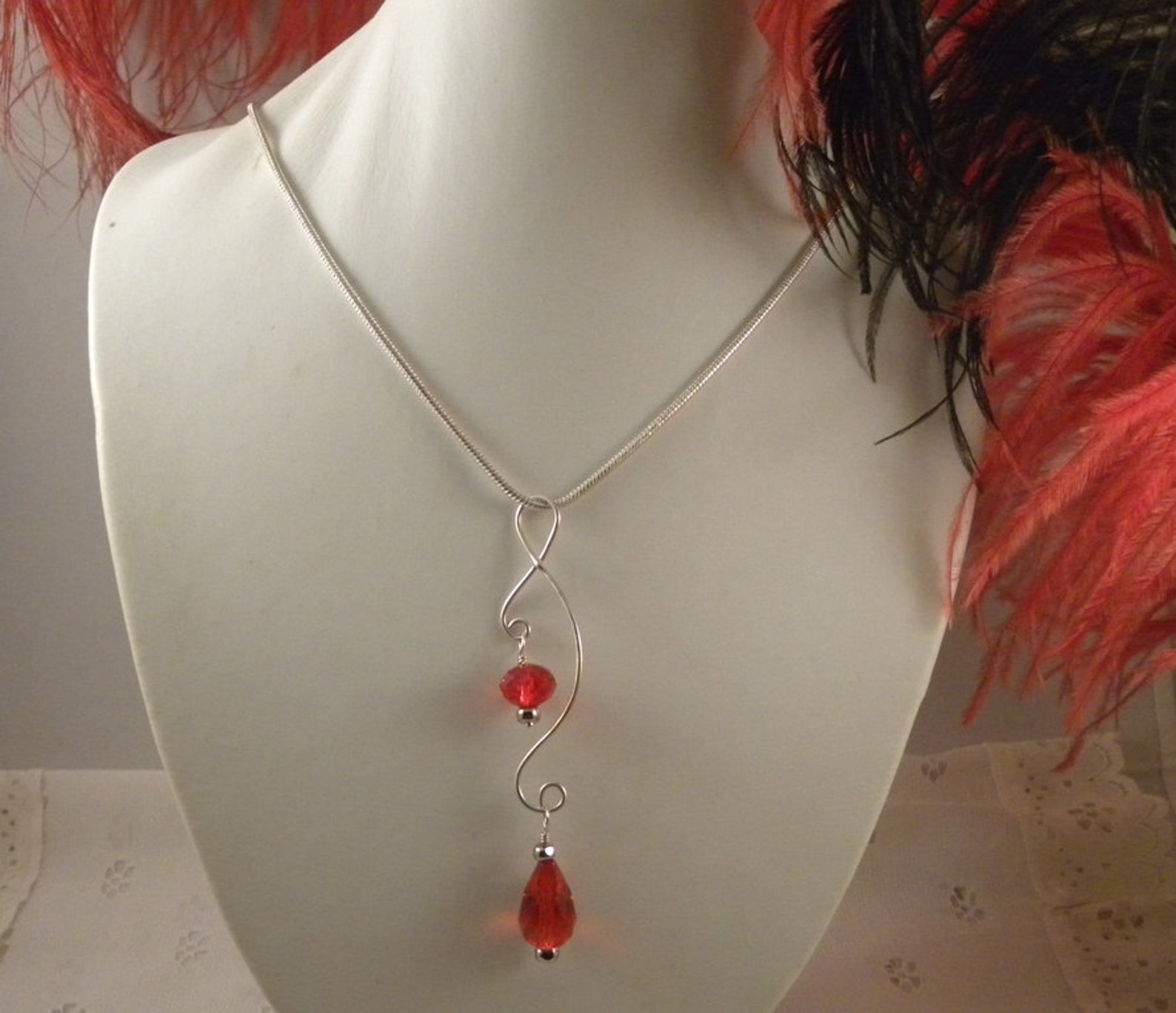 Red Crystal and Sterling Silver Necklace and Chain - Etsy