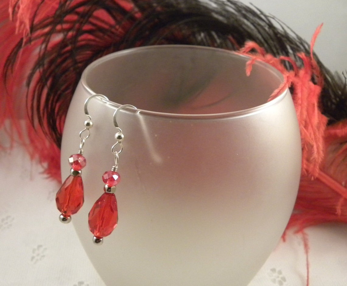 Red Crystal and Sterling Silver Necklace and Chain - Etsy